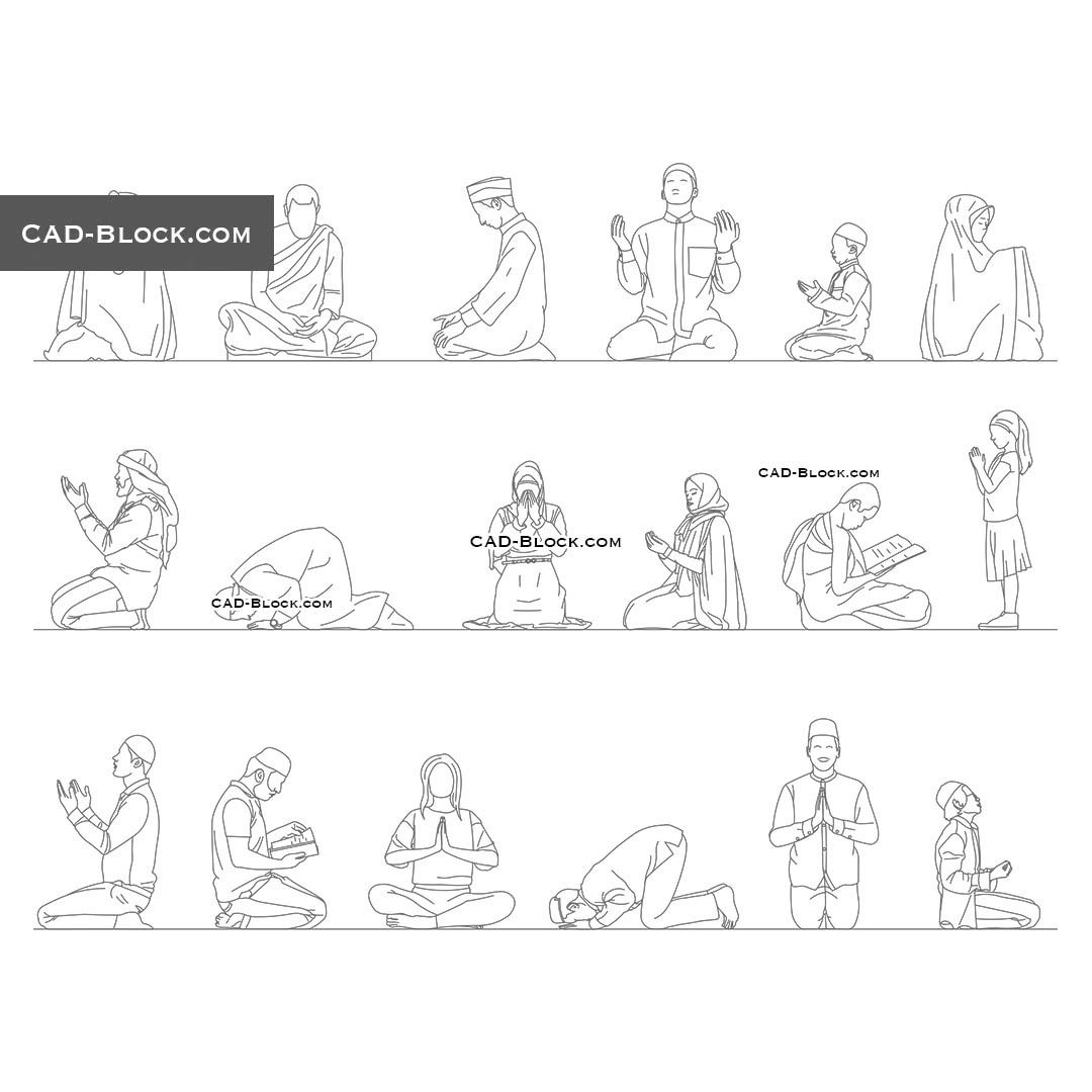 Praying People - CAD Blocks, AutoCAD, DWG