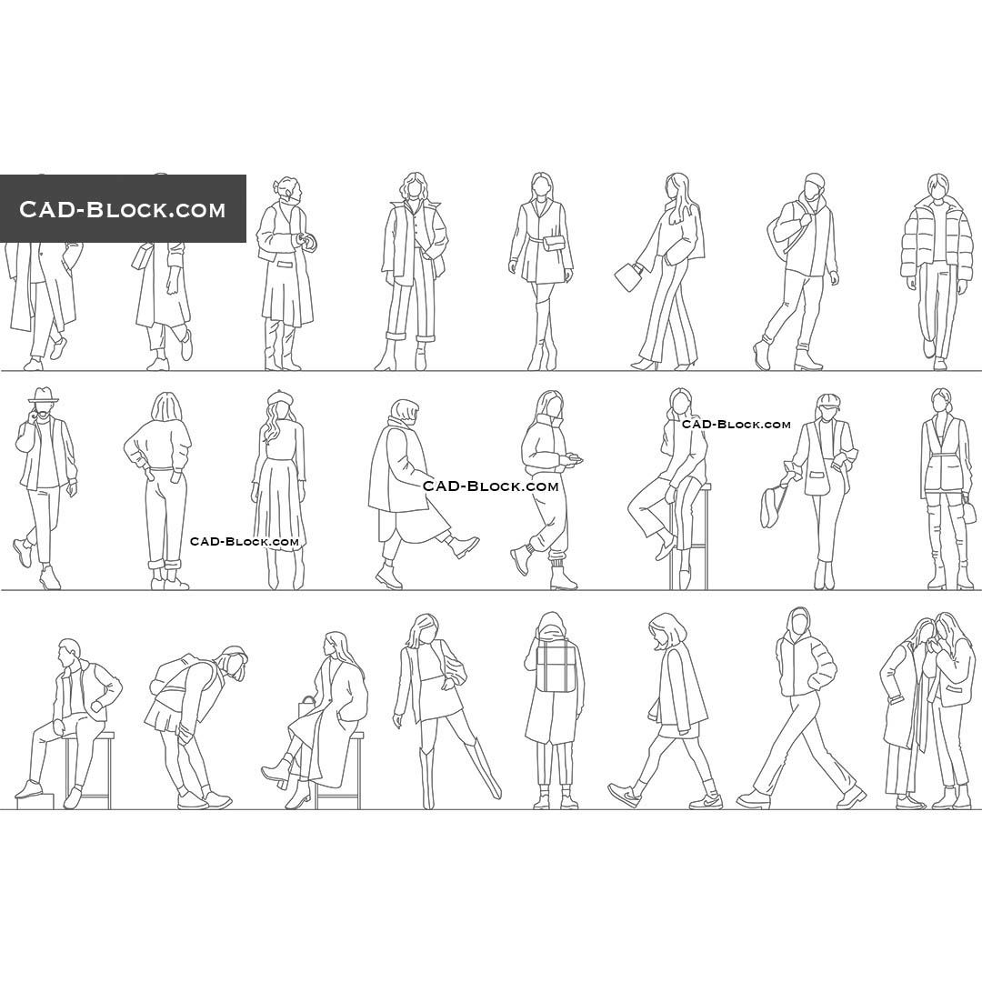 Walking People - CAD Blocks, AutoCAD, DWG