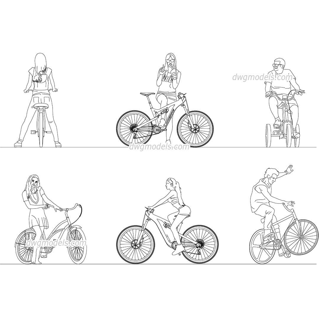 People Ride a Bicycle - drawing for 3D modeling