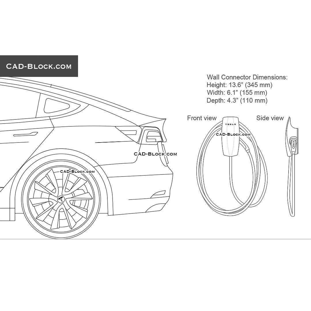 Tesla Wall Connector Cad Blocks Autocad Dwg