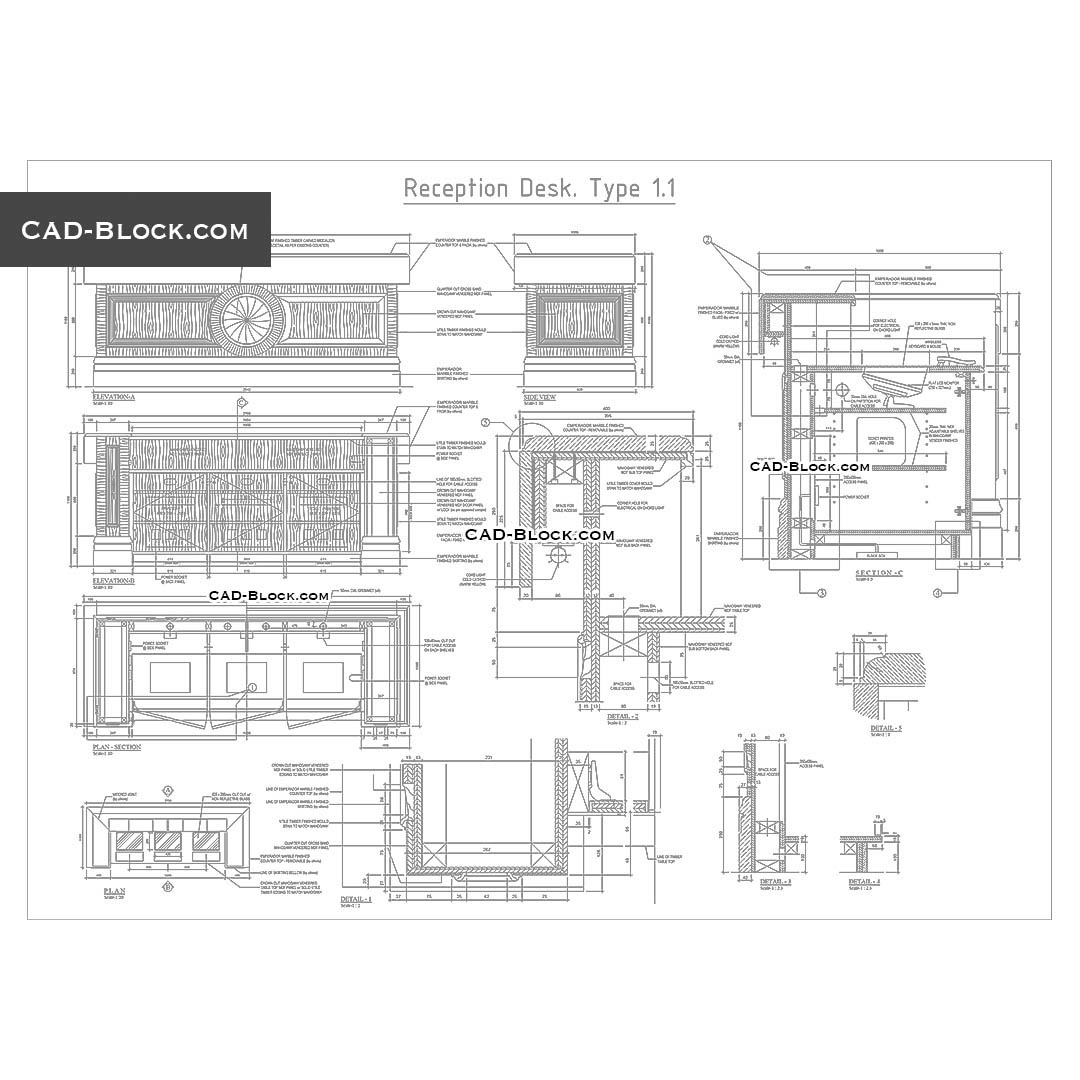Library Reception Desk Plan Sections Elevation And Typical Details