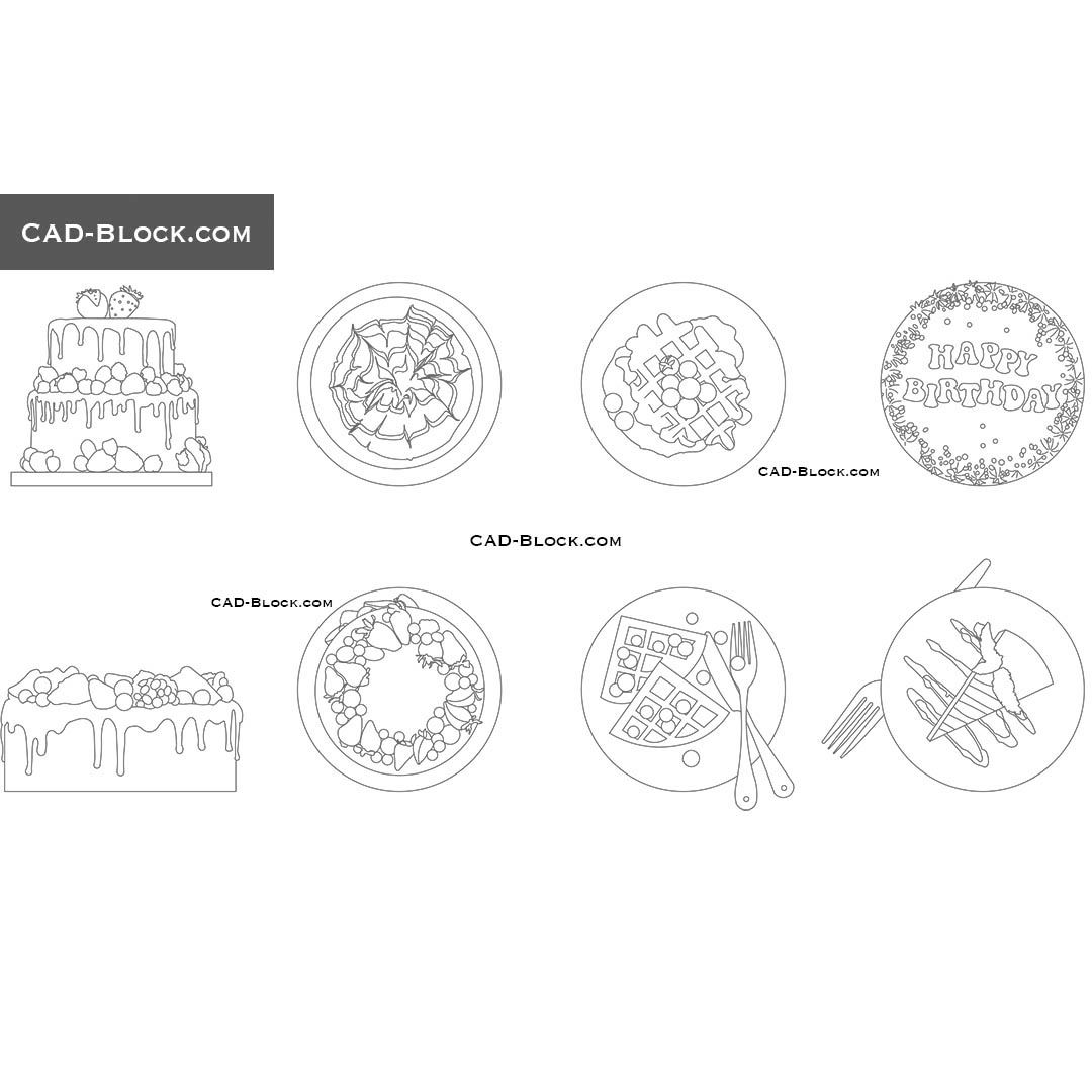 Cakes - CAD Blocks, AutoCAD, Vector