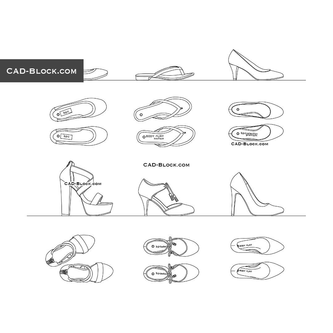 Women's Shoes - CAD Blocks, AutoCAD, DWG