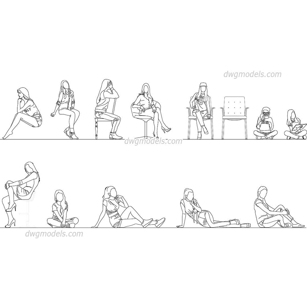 Sitting Girls - DWG File (AutoCAD)