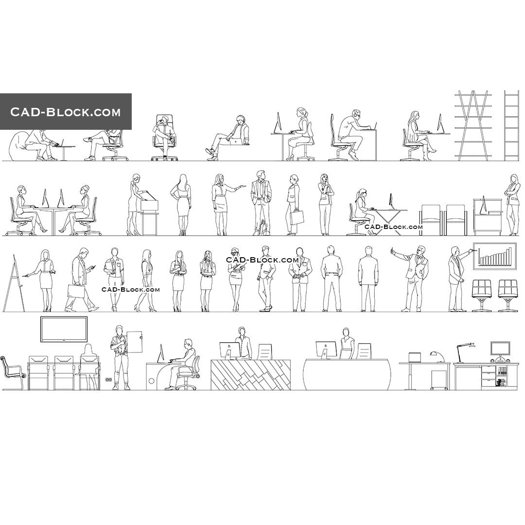 Office Workers Elevation - CAD Blocks, AutoCAD, DWG