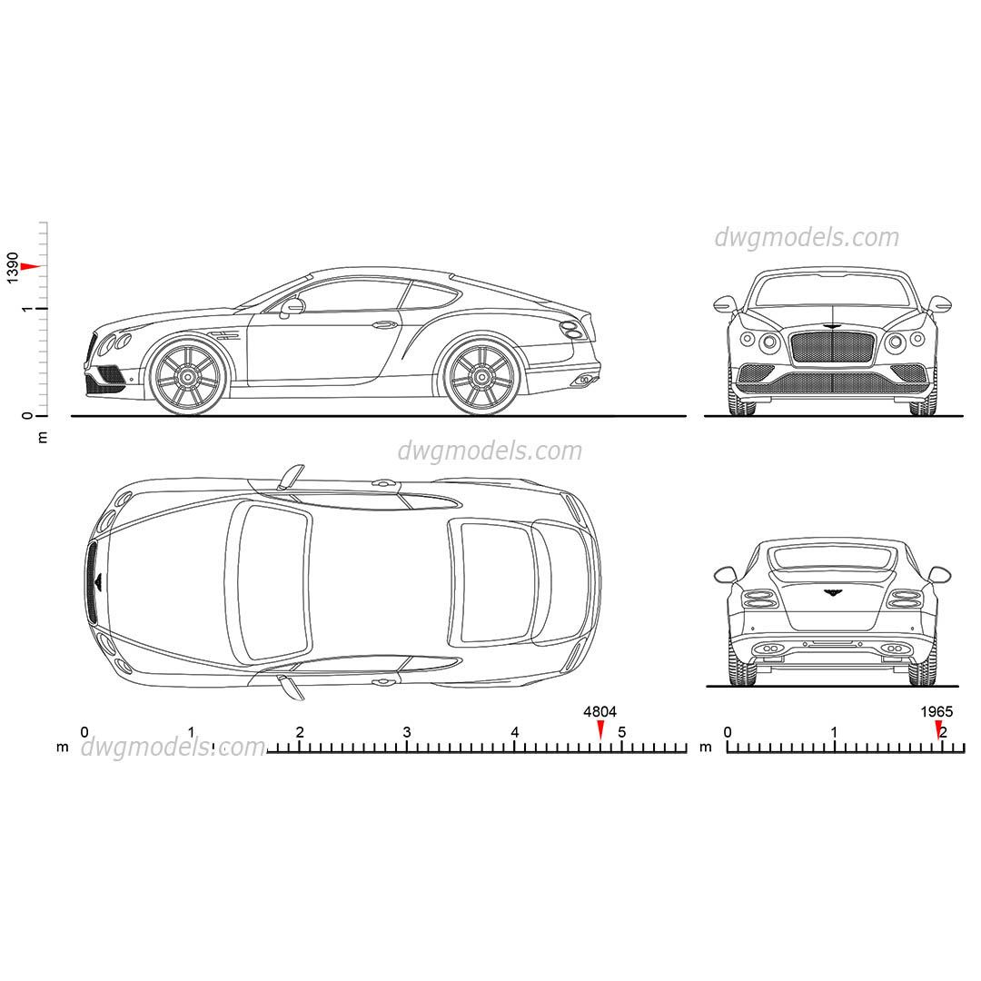 Bentley Continental GT - drawing for 3D modeling