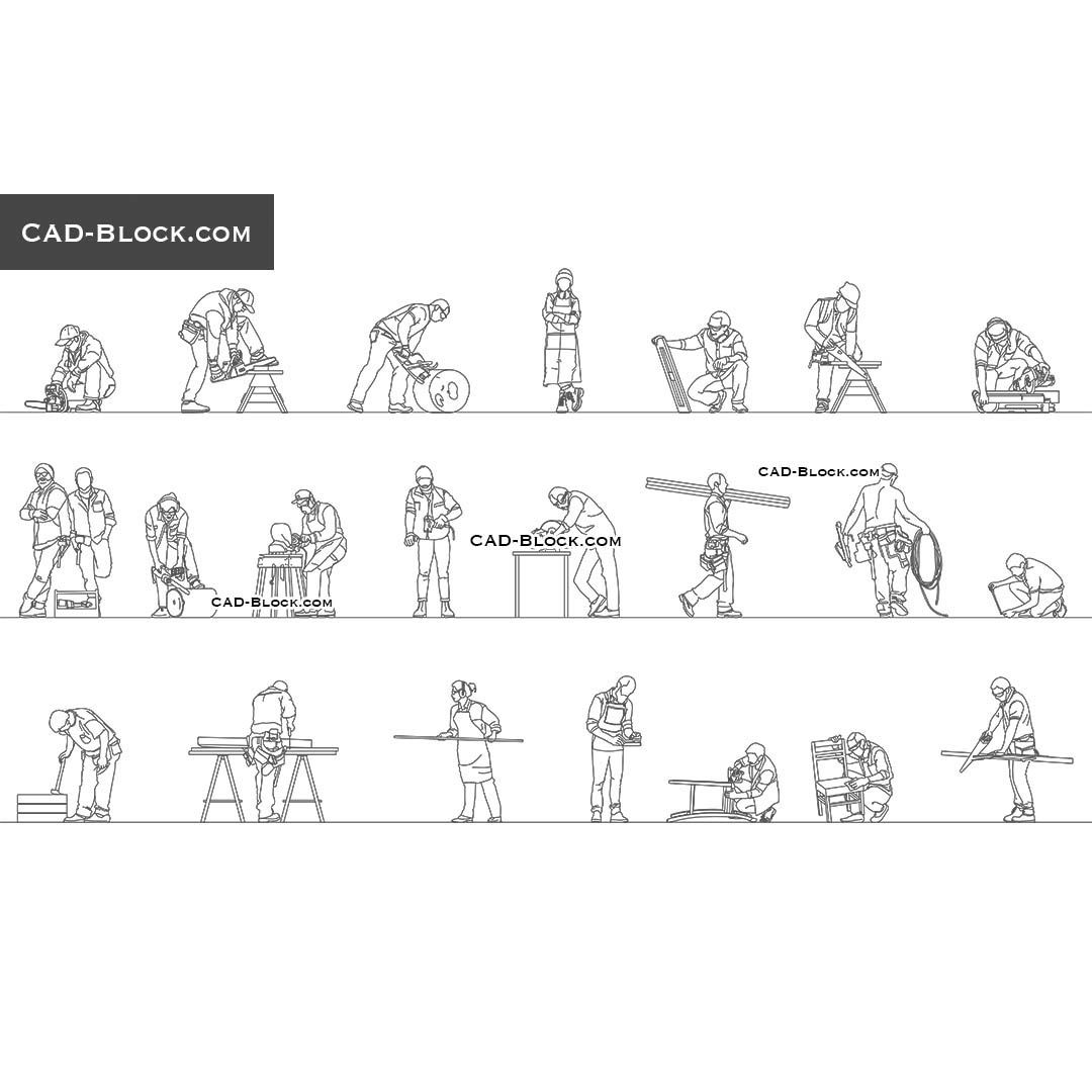 Autocad Blocks Dwg Construction Worker Architect Engineer Construction