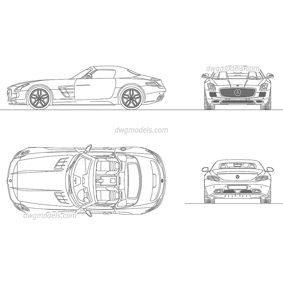 Mercedes-Benz SLS AMG Roadster 2012 - drawing for 3D modeling