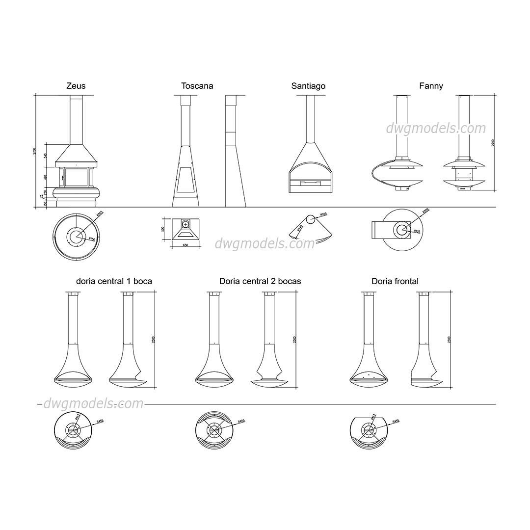 Modern fireplaces - DWG File (AutoCAD)