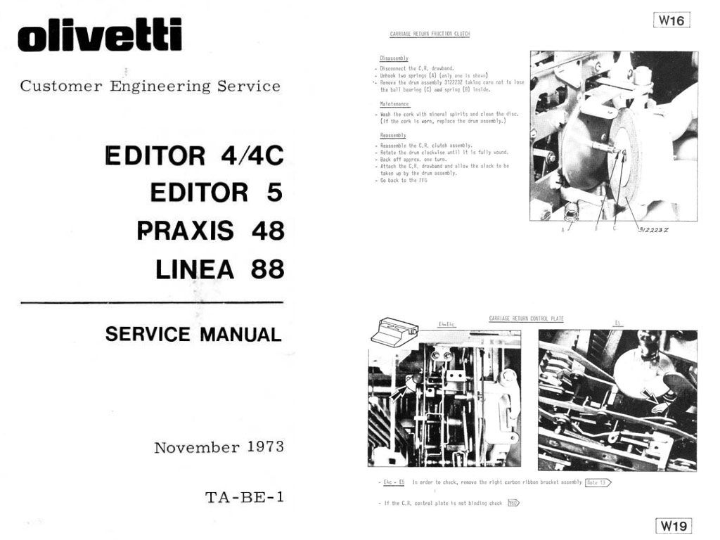 Olivetti Editor 4/4c/5, Praxis 48 and Linea 88 Typewriter Service ...