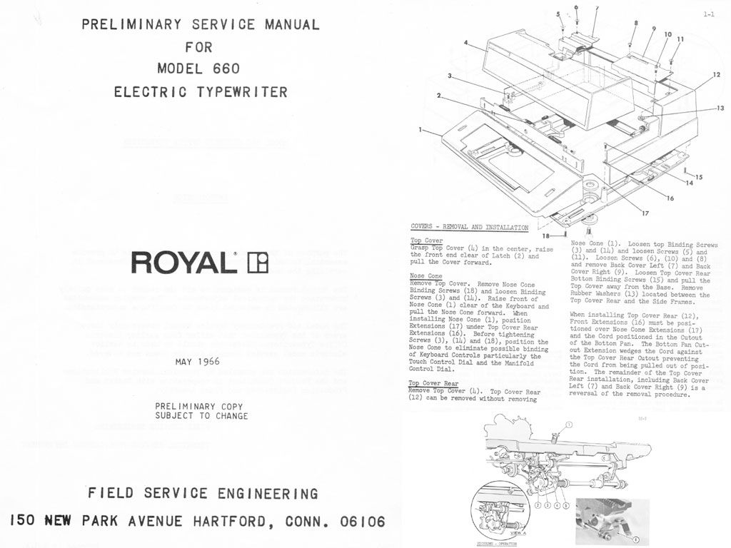 1966 Royal 660 Electric Standard Desktop Typewriter Service Adjustment ...