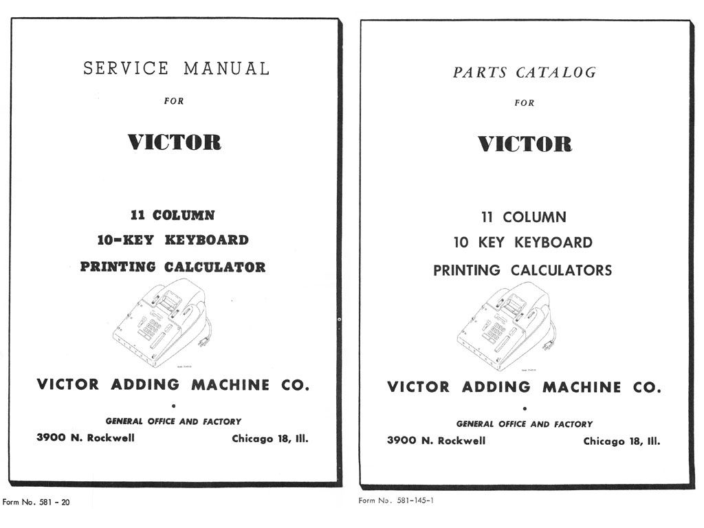Service Manual and Parts Catalog for Victor 11 Column 10 Key Keyboard ...