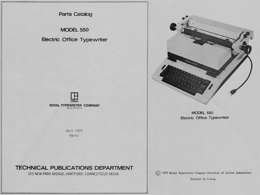 1975 Royal 550 Electric Standard Typewriter Parts Manual
