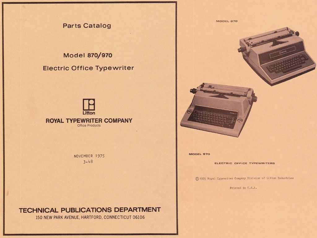 1975 Royal 870 and 970 Electric Standard Typewriter Parts Manual