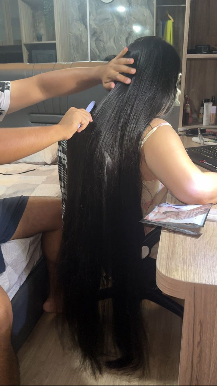 The Gentle Touch: A Man's Care for Selia's Beautiful Hair