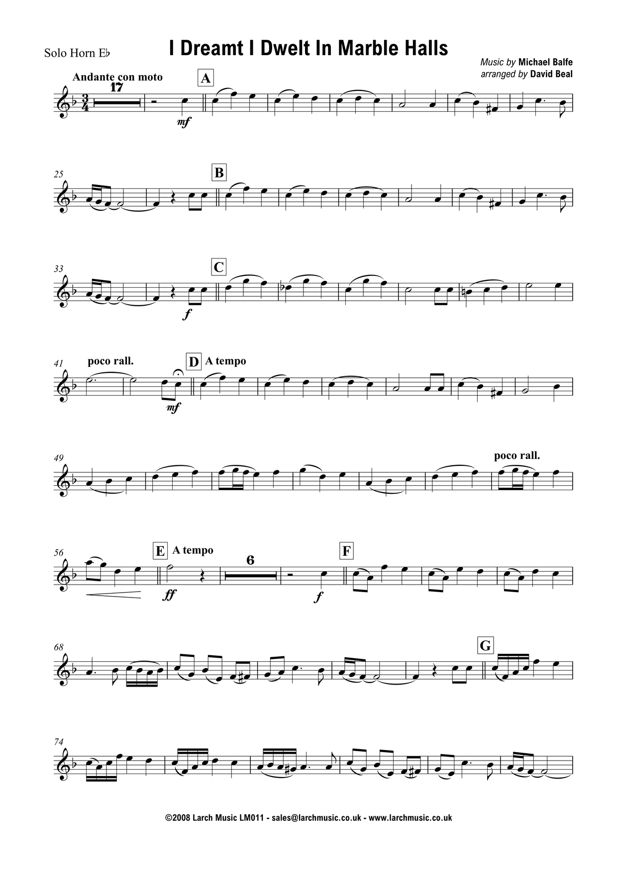 Marble Halls - Tenor Horn Solo Part - LM011