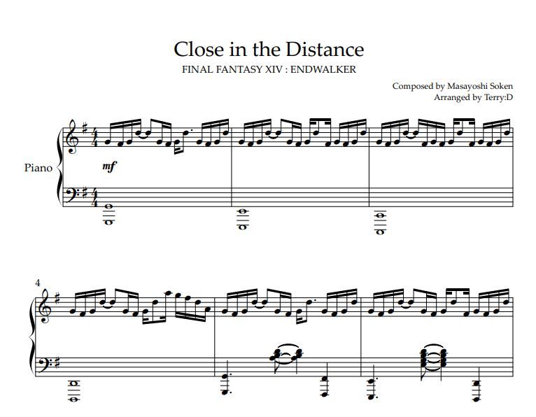 FFXIV - Close in the Distance for piano solo(Arr.by Terry:D) sheetmusic ...