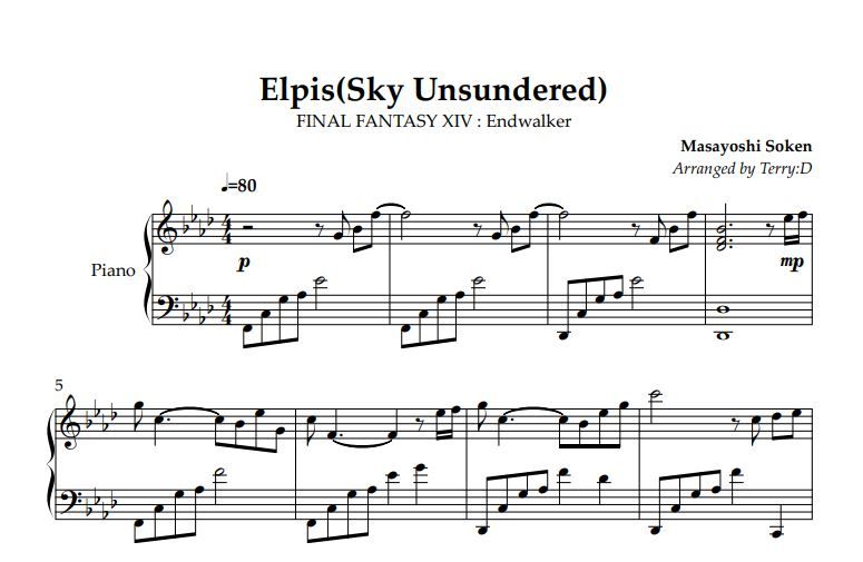 FFXIV - Elpis(Sky Unsundered)for piano solo (MIDI + Sheetmusic)