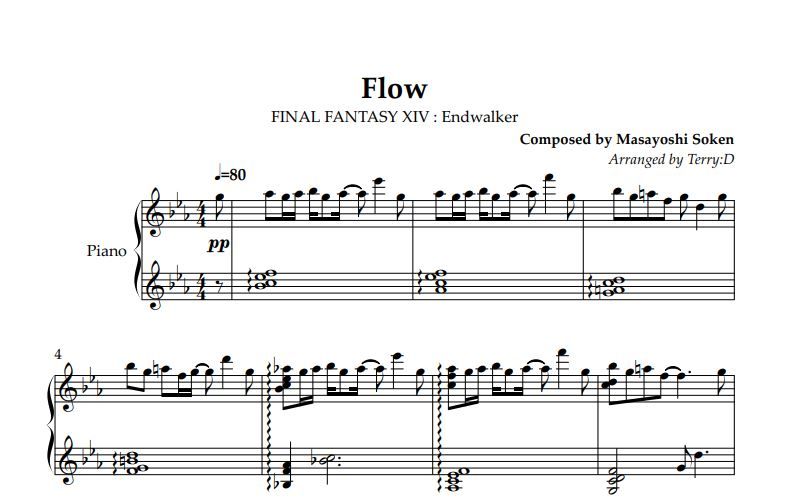 FFXIV - Flow for piano solo(Arr.by Terry:D) sheetmusic+MIDI