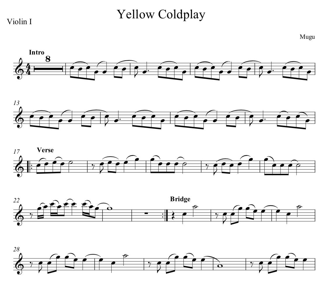 Yellow by Coldplay - String Quartet Sheet Music