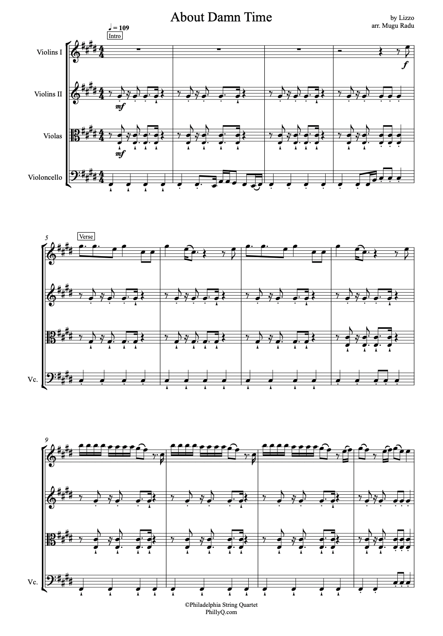 About Damn Time by Lizzo - String Quartet Sheet Music