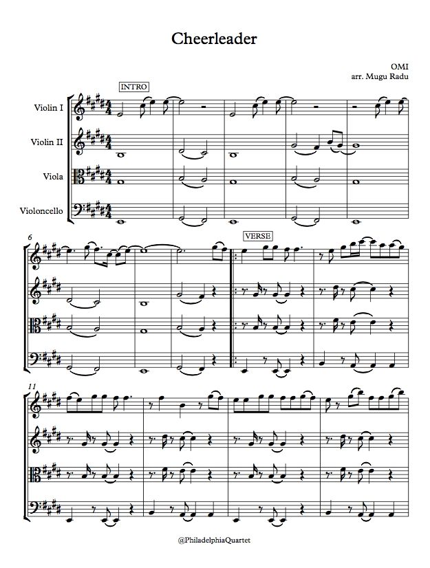 Cheerleader by Omi - String Quartet Sheet Music