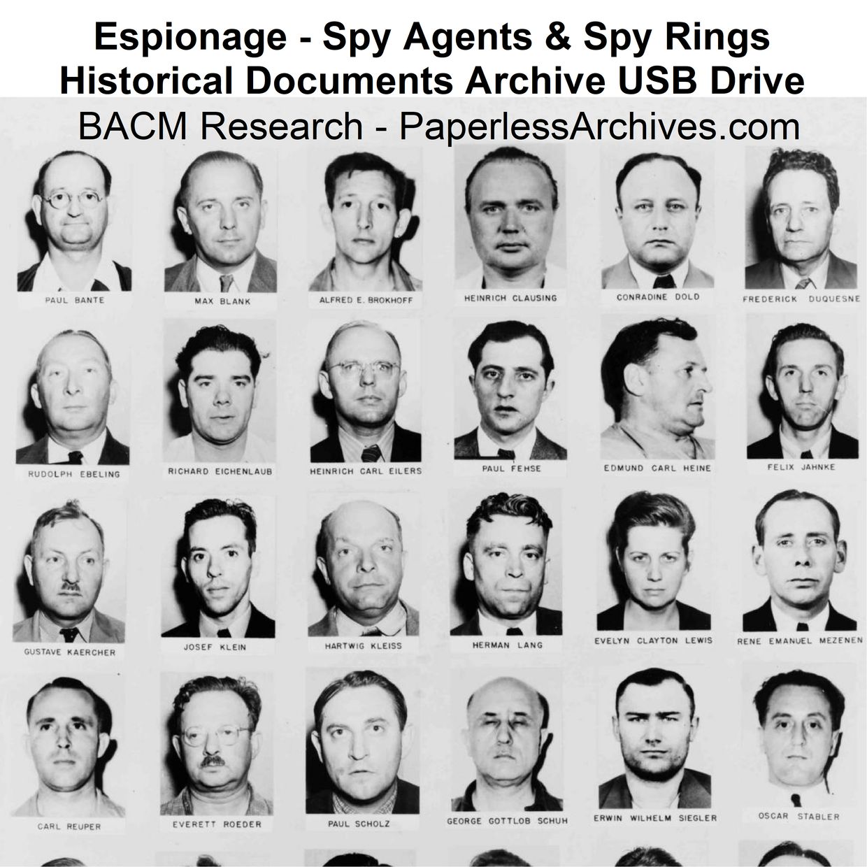 Espionage - Spy Agents & Spy Rings Historical Documents Archive USB Drive