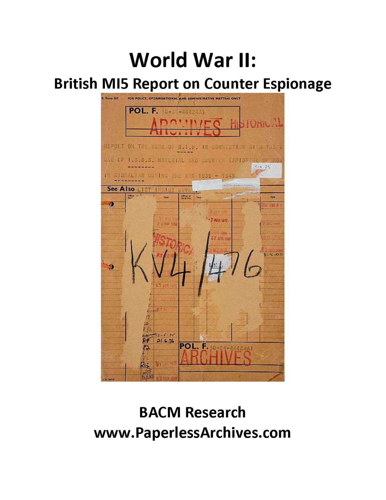 World War II: British MI5 Report on Counter Espionage Methods - Download