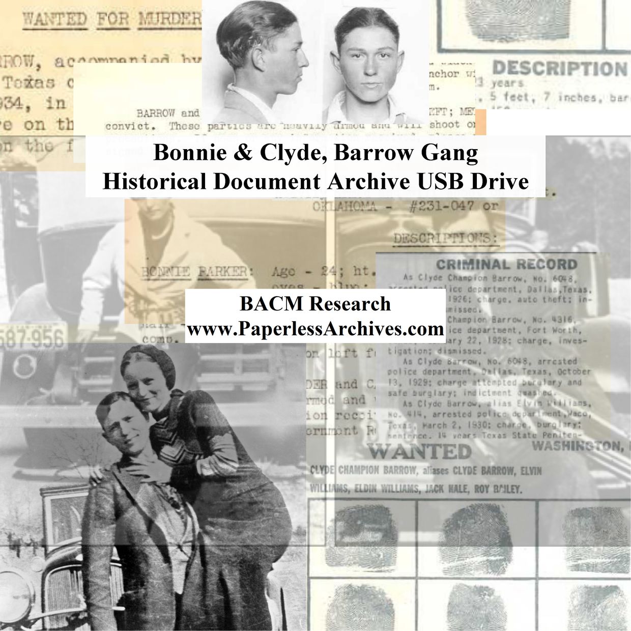 Bonnie & Clyde, Barrow Gang Historical Document Archive USB Drive