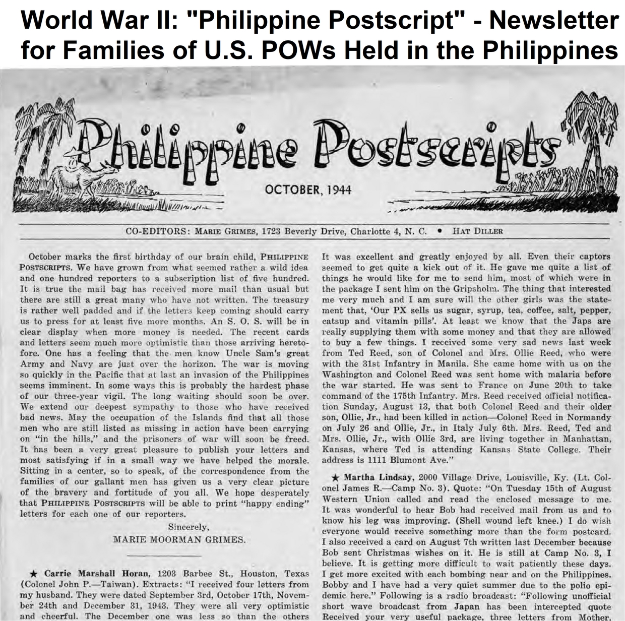 World War II: "Philippine Postscript" - Newsletter for Families of U.S ...