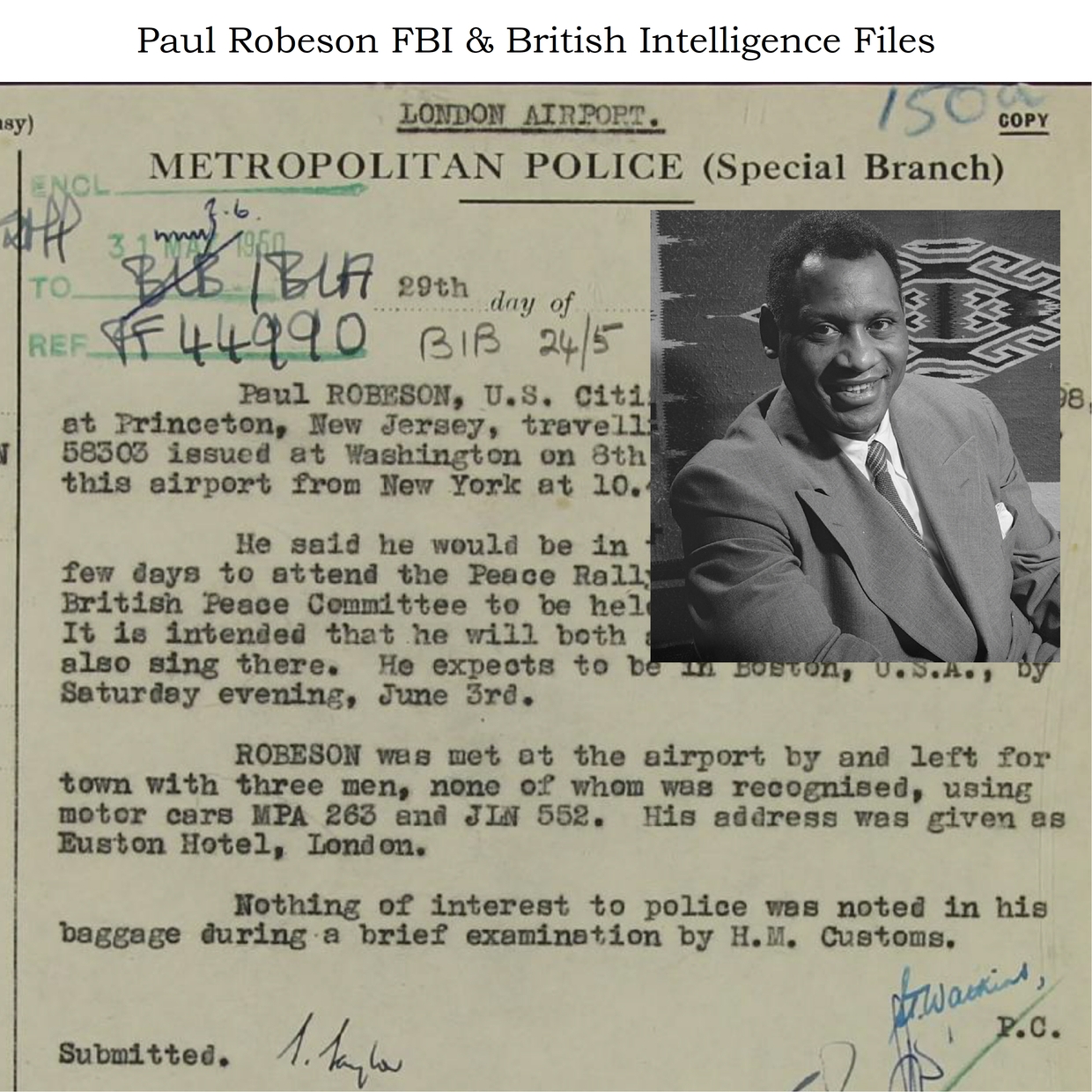 Paul Robeson FBI & British Intelligence Files, and Newspaper Articles
