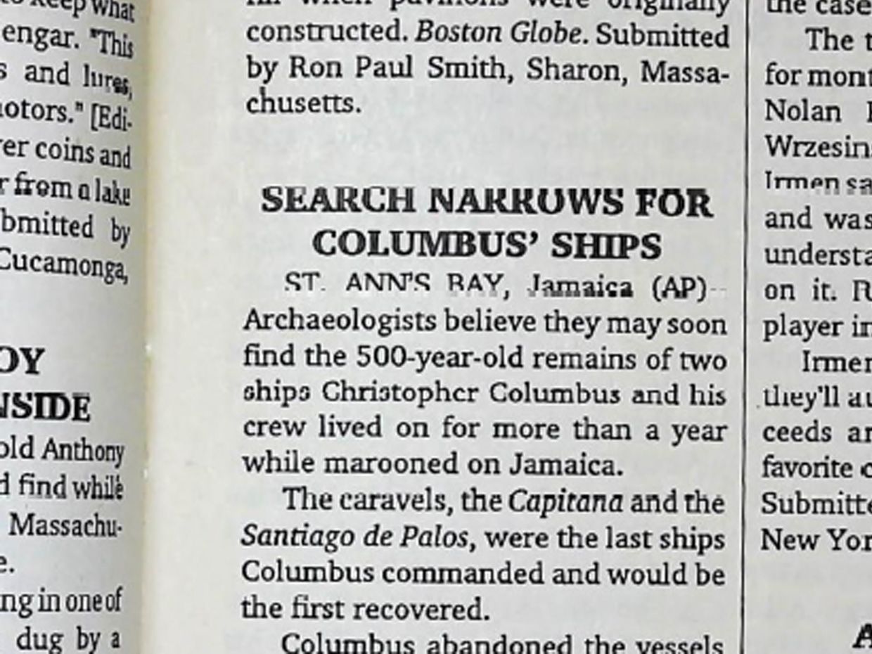 Search Narrows for Columbus' Ship