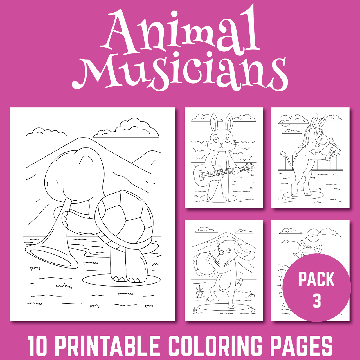 Animal Musicians Coloring Pages for Kids Pack 3