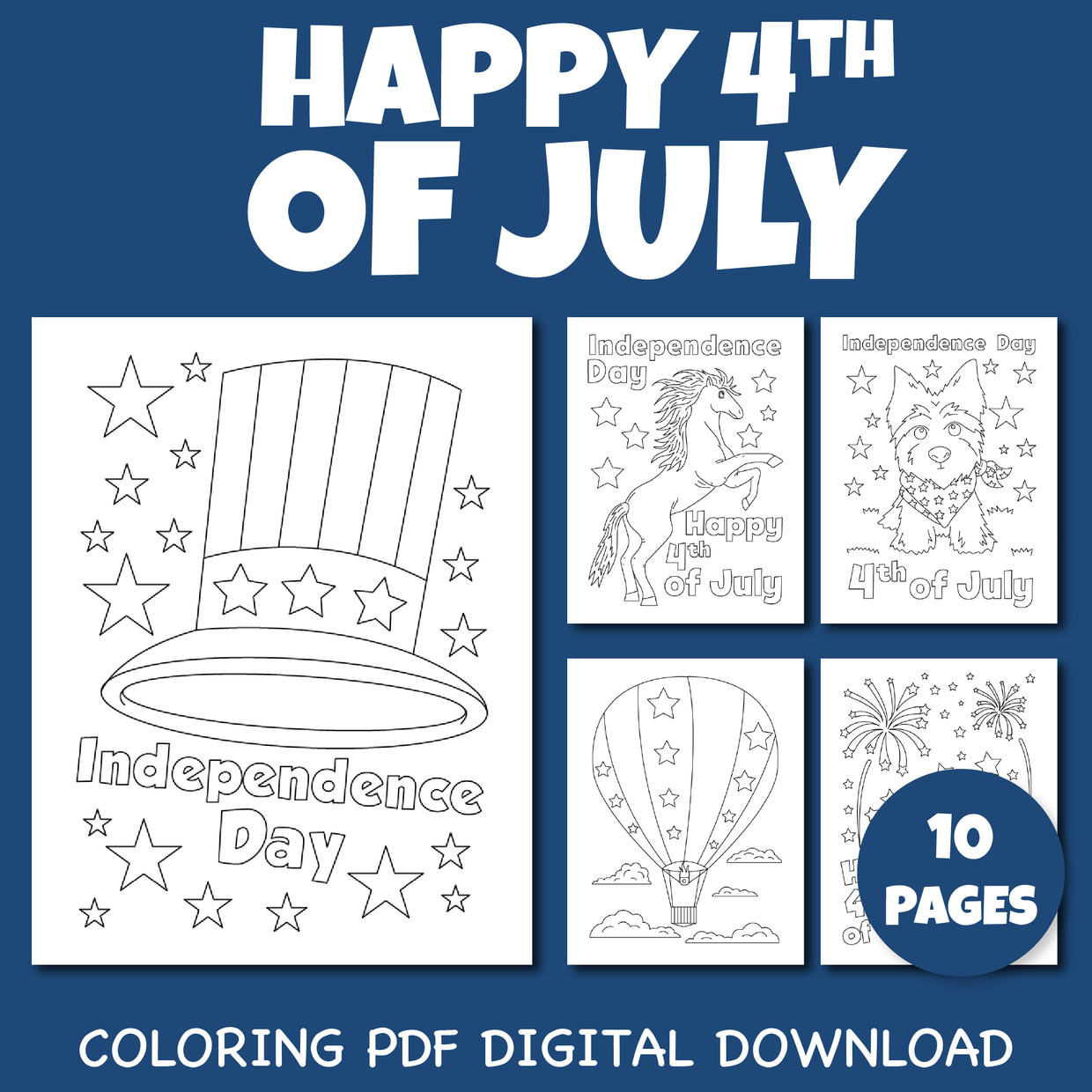 Happy 4th of July USA Independence Day Celebration Coloring Page Pack 2
