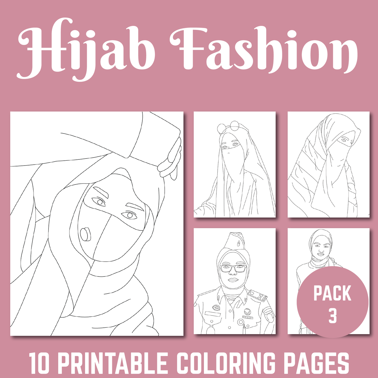 Hijab Fashion International Women's Day Coloring Pages Pack 3