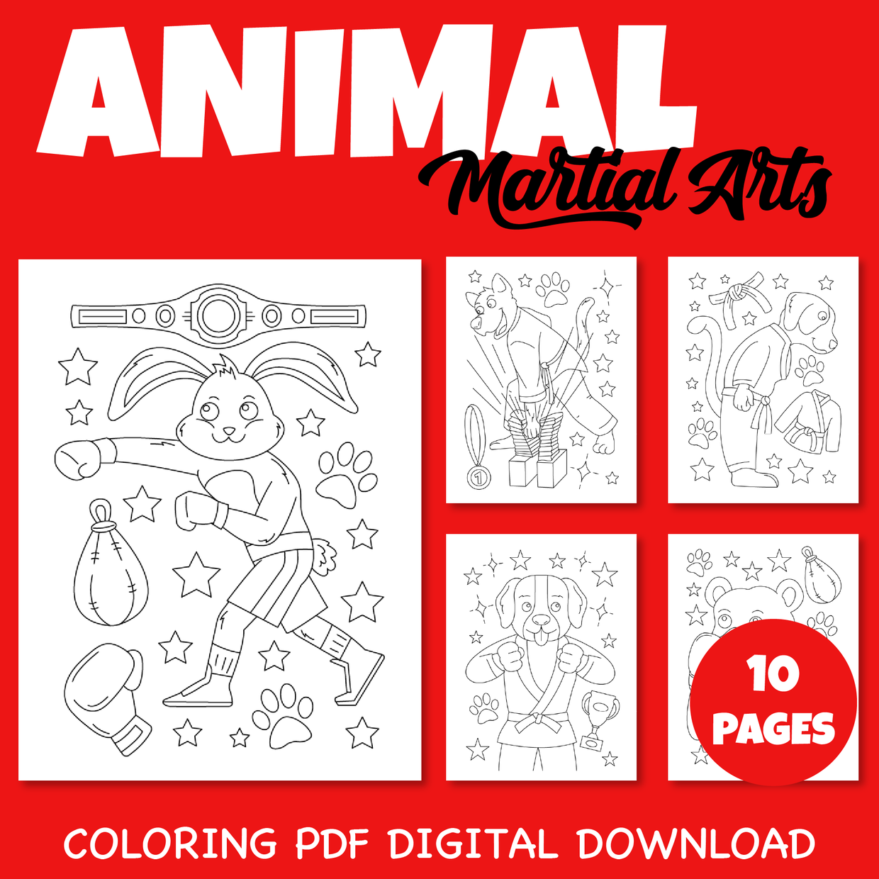 Animal Martial Arts Printable Sheet pdf Back to School Coloring Pages ...