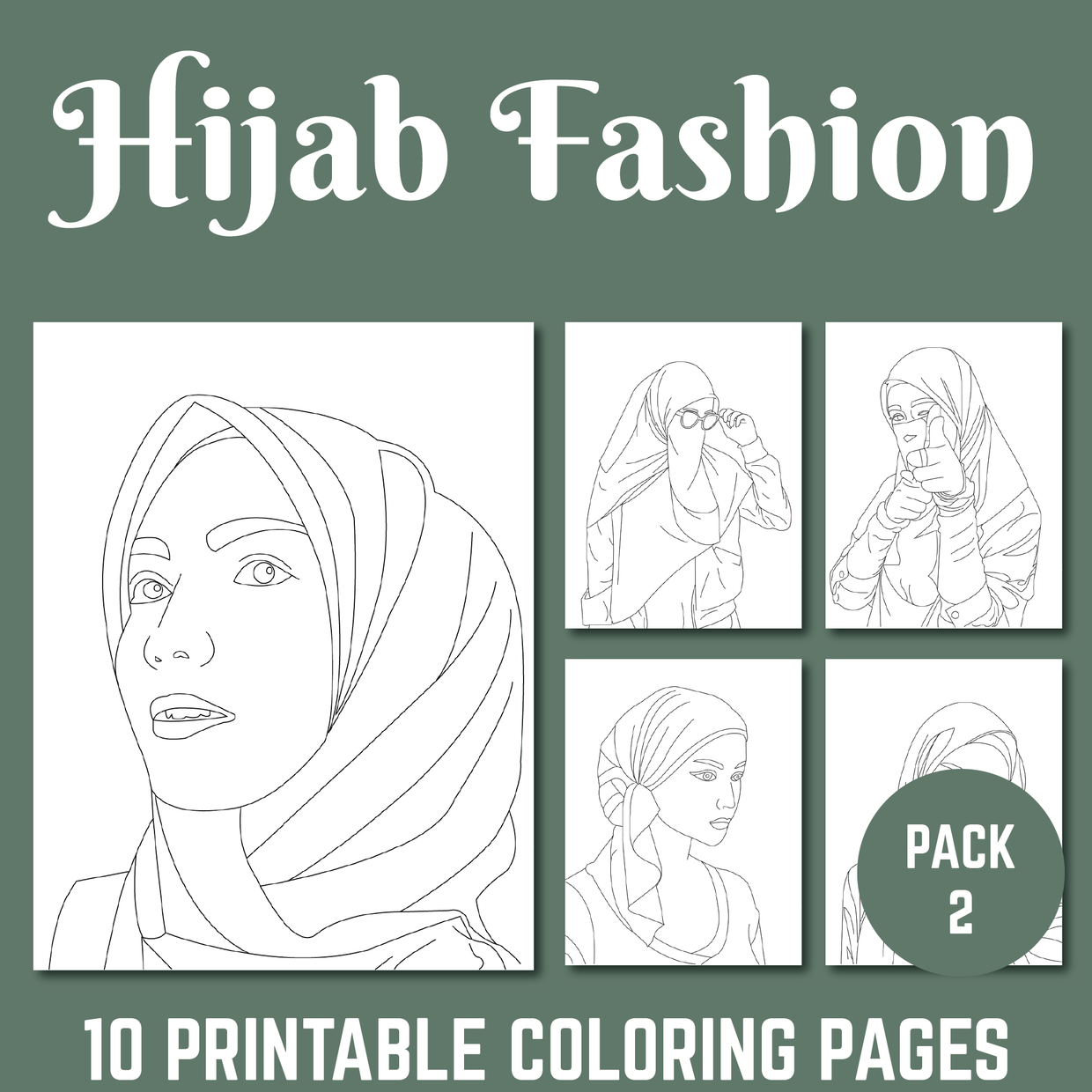 Hijab Fashion International Women's Day Coloring Pages Pack 2