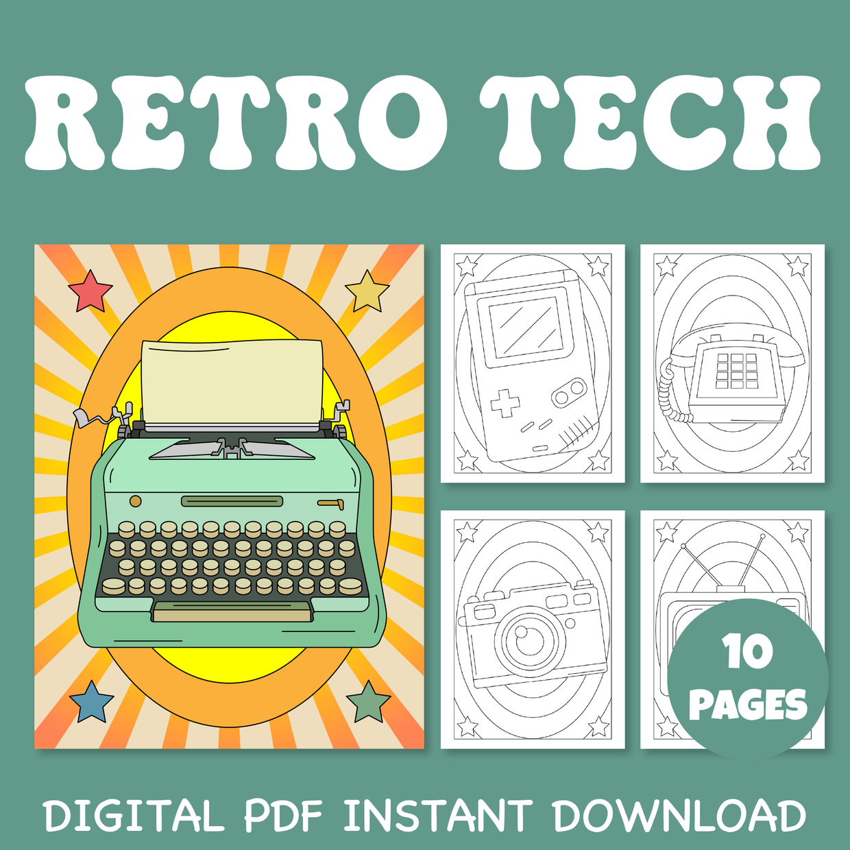 Nostalgia Retro Technologies such as TV, camera,typewriter Coloring ...
