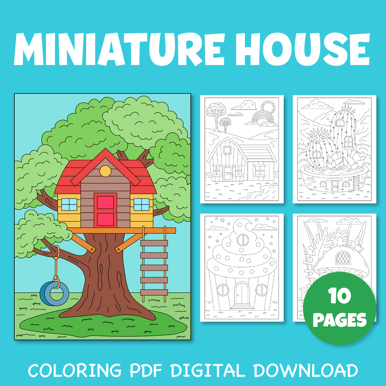 Miniature House coloring pages pack 1 | pdf sheet Printable US Letter