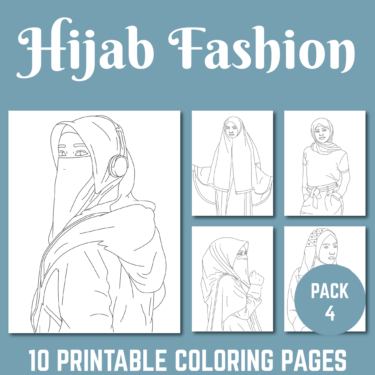 Hijab Fashion International Women's Day Coloring Pages Pack 4
