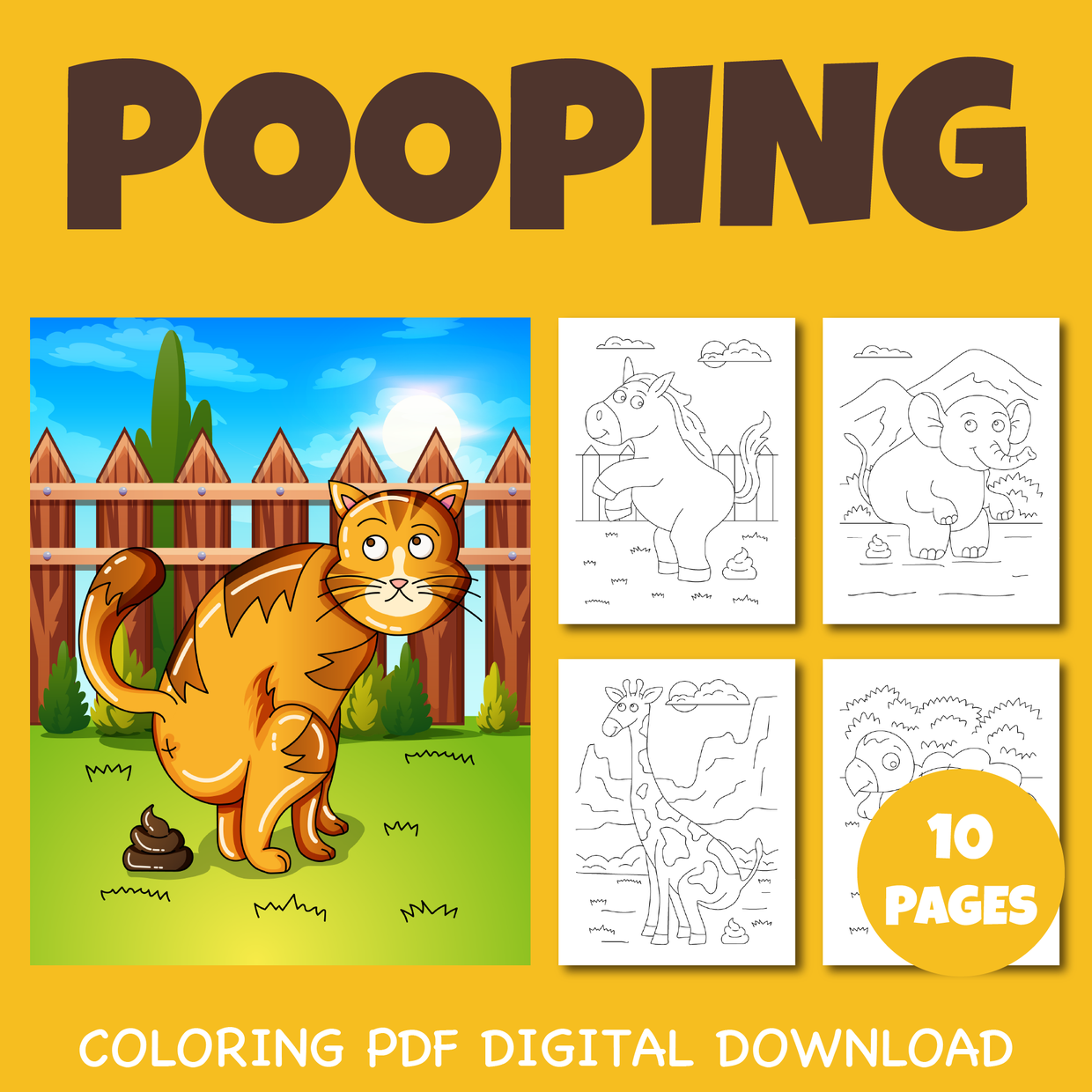 Funny Animal Pooping Coloring Page Pack 1