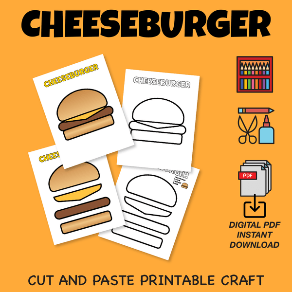 Cheeseburger Cut and Paste Easy Fun Craft Worksheets f