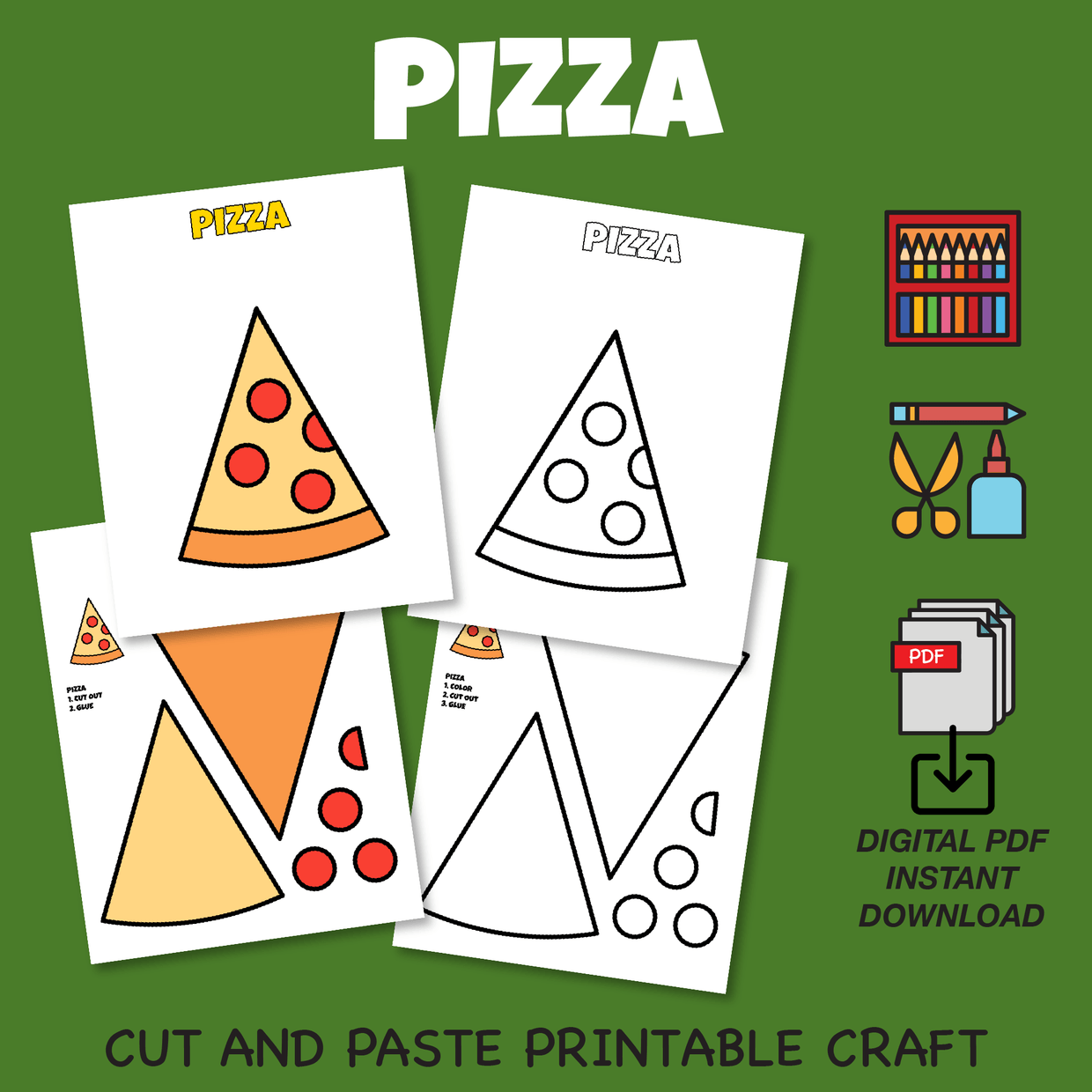 Pizza Cut and Paste Paper Craft Worksheets for Kids | Printable US ...