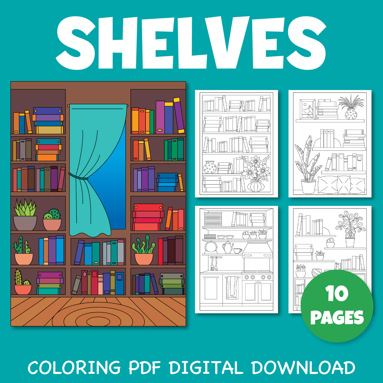 Shelves coloring pages pack 1 | pdf sheet Printable US Letter