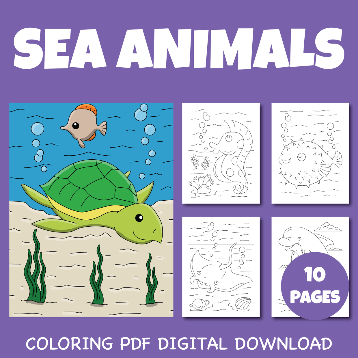 Sea Animal Coloring Pages Pack 1