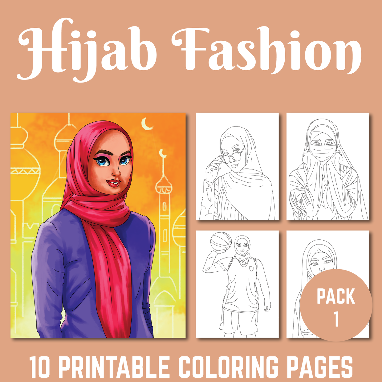 Hijab Fashion International Women's Day Coloring Pages Pack 1