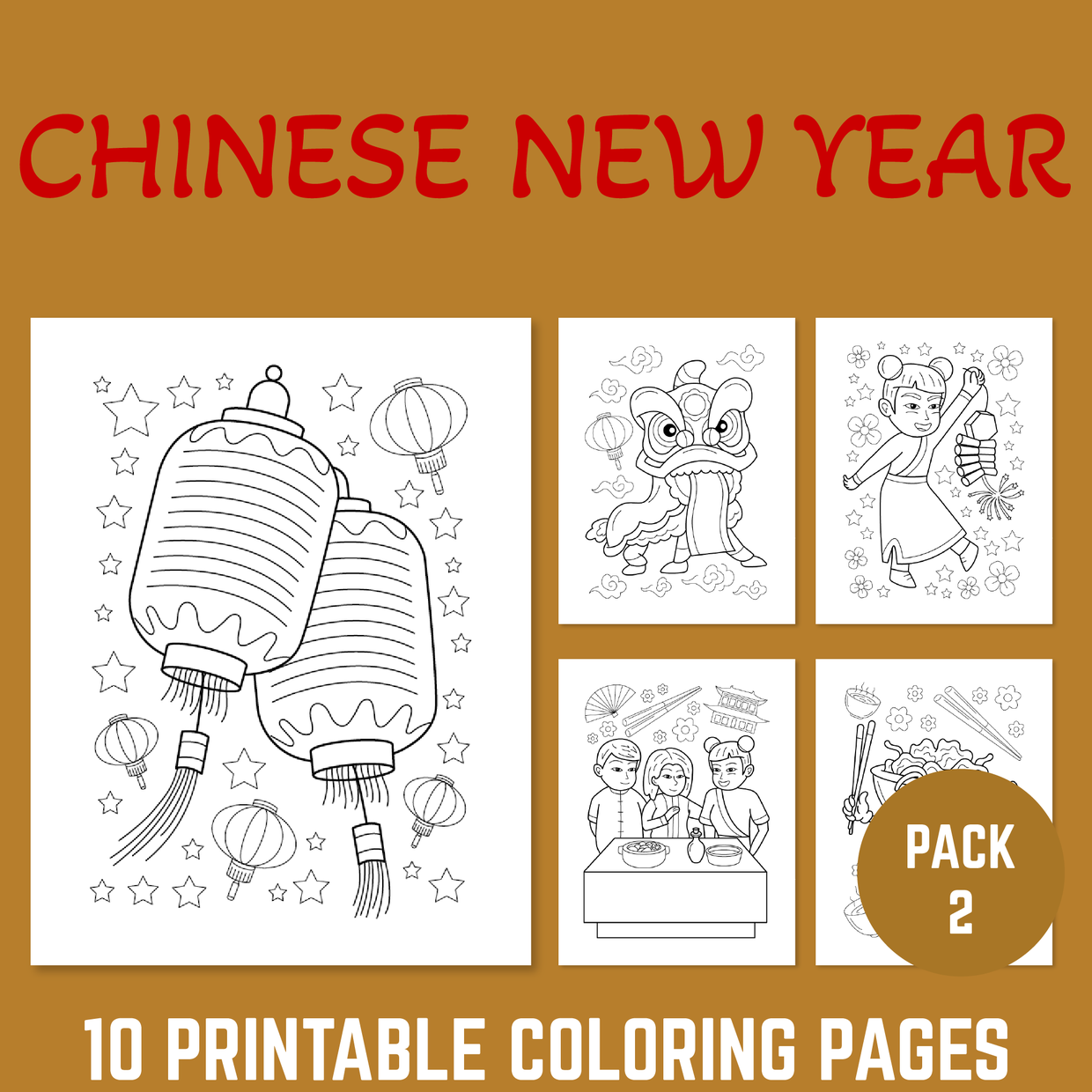 Chinese New Year and Zodiac Printable pdf Coloring Pages Pack 2