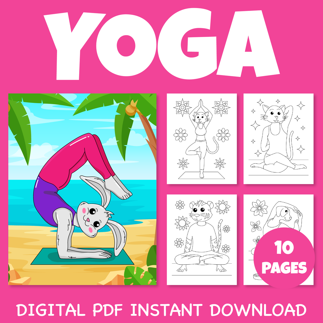 Animals Yoga Pose Relax Stretching Exercise Easter Bunny Coloring Pages ...