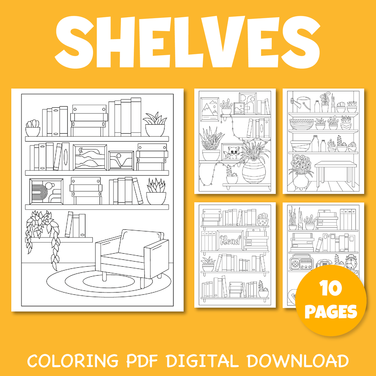 Shelves coloring pages pack 2 | pdf sheet Printable US Letter