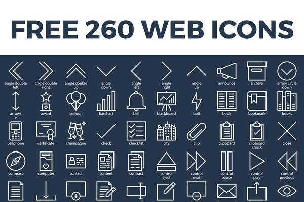 Free set of 260 Mixed essential icons for Adobe Xd